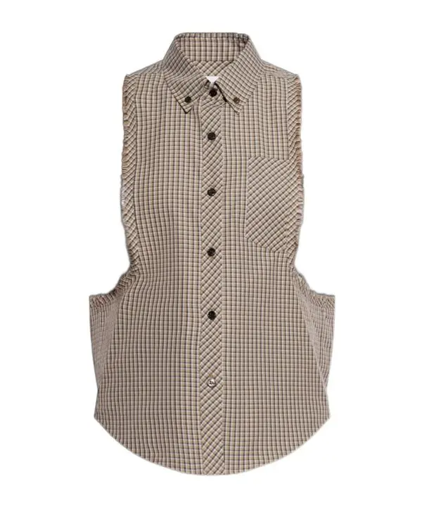 Versace Sleeveless Micro-check Shirt - Nude