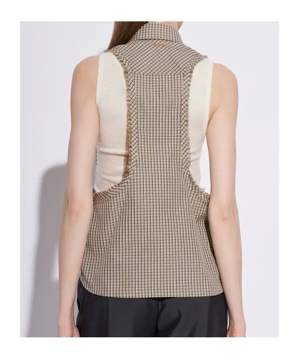Versace Sleeveless Micro-check Shirt - Nude