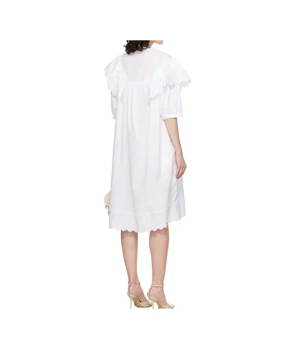 Simone Rocha Midi Dress With Ruffles And Puff Sleeves - White