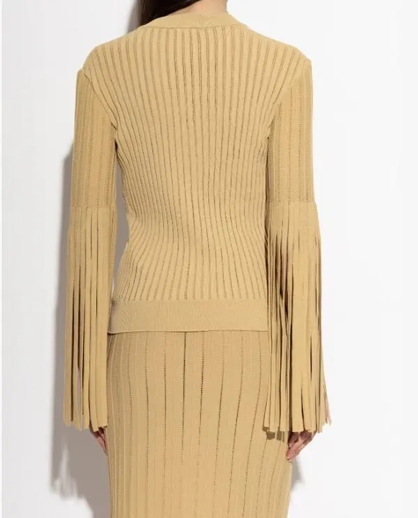 Balmain Ribbed V-neck Cardigan With Tassel Cuffs