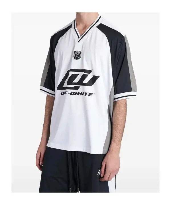 Off-White Color-blocked Short-sleeved V-neck T-shirt - White