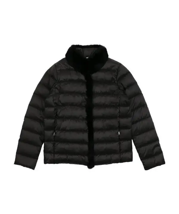 Max Mara Long-sleeved Down Jacket With Fur Trim - Black