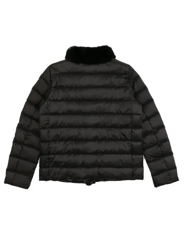 Max Mara Long-sleeved Down Jacket With Fur Trim - Black