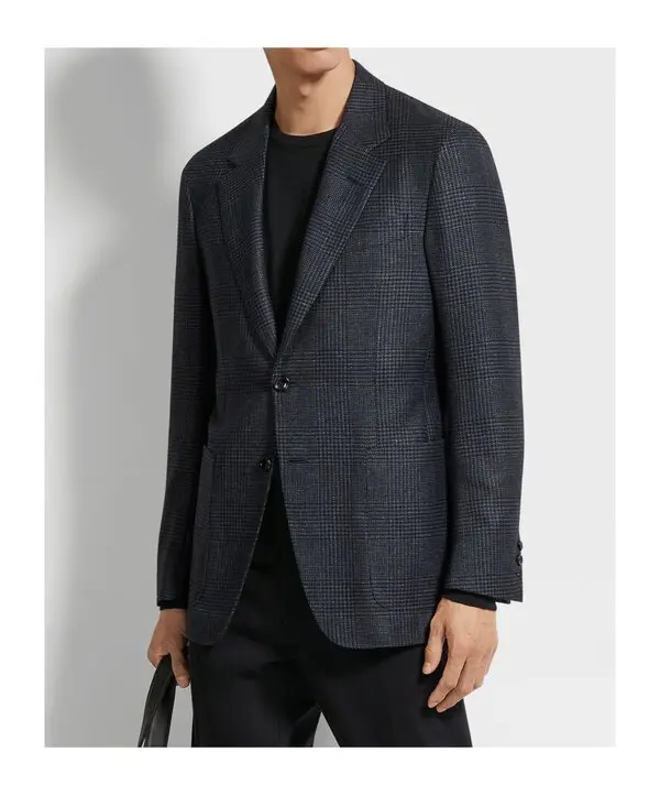 Zegna Grey And Black Silk Cashmere And Linen Jacket - Gray/black