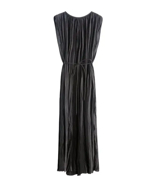 ROBERTO COLLINA Pleated Maxi Dress With Crew Neck And Back Opening