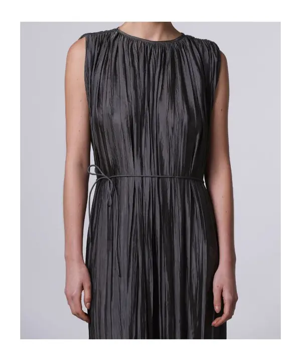 ROBERTO COLLINA Pleated Maxi Dress With Crew Neck And Back Opening