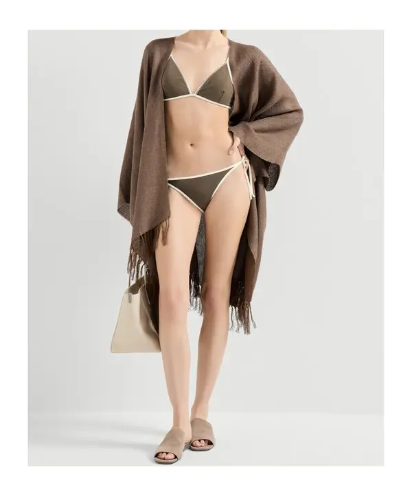 Brunello Cucinelli Contrast-piped Bikini Bottoms - Brown