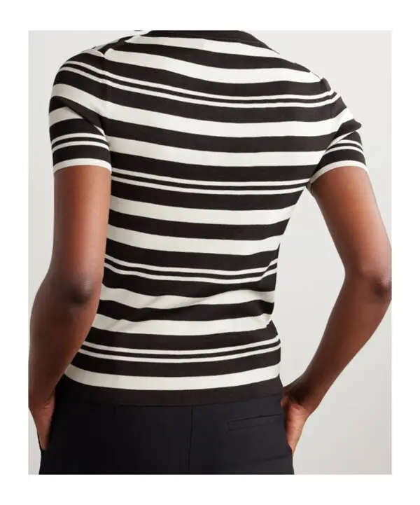 NILI LOTAN Striped Lace-up Short-sleeve T-shirt