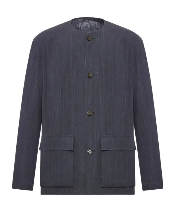 LARDINI Pinstriped Collarless Jacket