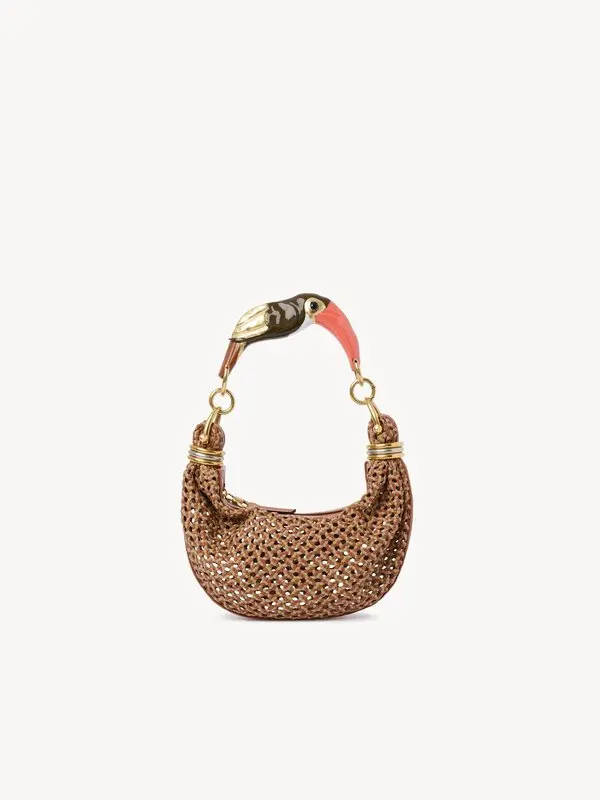 Chloé Small Bracelet Woven Tote Bag With Bird Handle - Brown