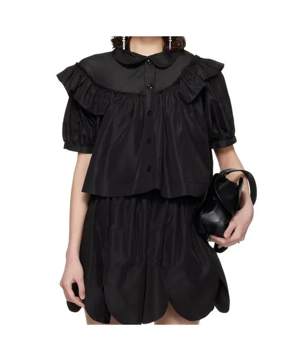 Simone Rocha Ruffled Peter Pan Collar Shirt - Black
