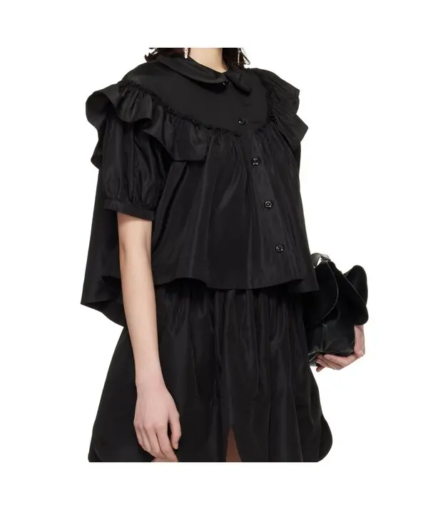 Simone Rocha Ruffled Peter Pan Collar Shirt - Black
