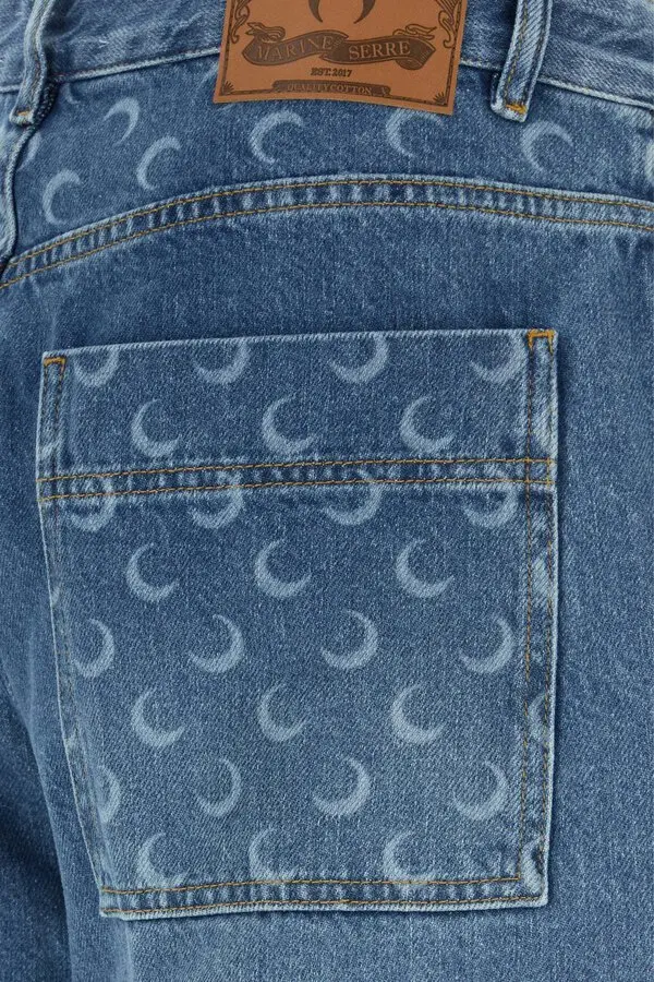 MARINE SERRE Loose Fit Moon Print Denim Jeans - Blue