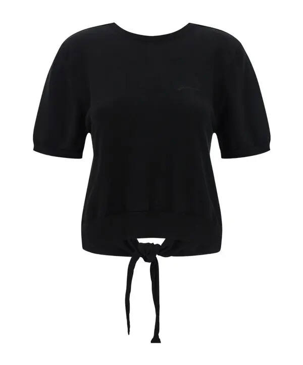 GANNI Open-back Tie Short-sleeved Sweater - Black