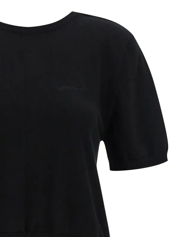 GANNI Open-back Tie Short-sleeved Sweater - Black