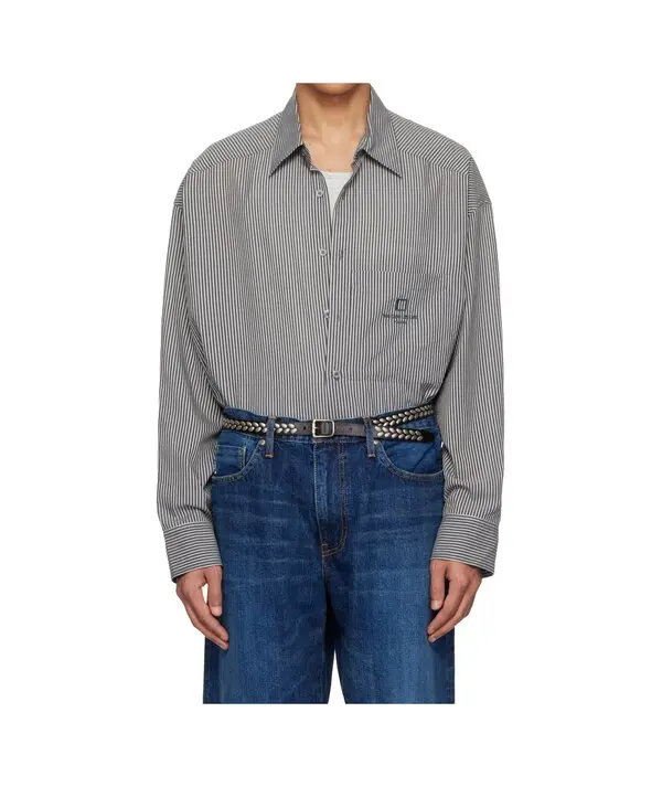 WOOYOUNGMI Striped Logo Patch Shirt - Gray
