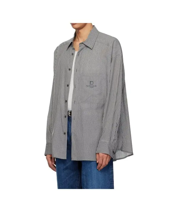 WOOYOUNGMI Striped Logo Patch Shirt - Gray