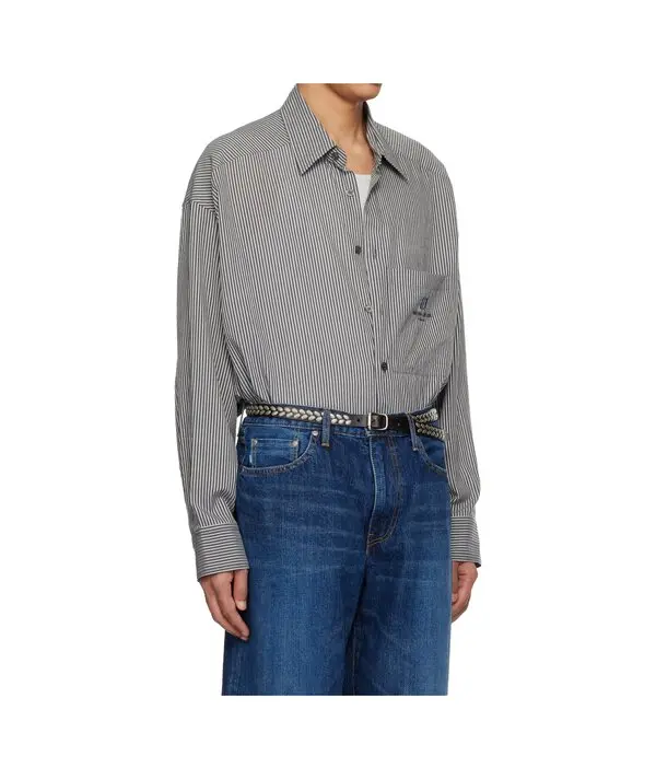 WOOYOUNGMI Striped Logo Patch Shirt - Gray