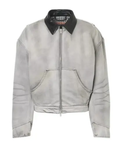 Acne Studios Leather-trimmed Denim Jacket - Gray