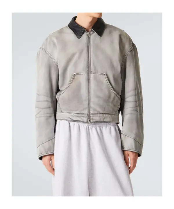 Acne Studios Leather-trimmed Denim Jacket - Gray