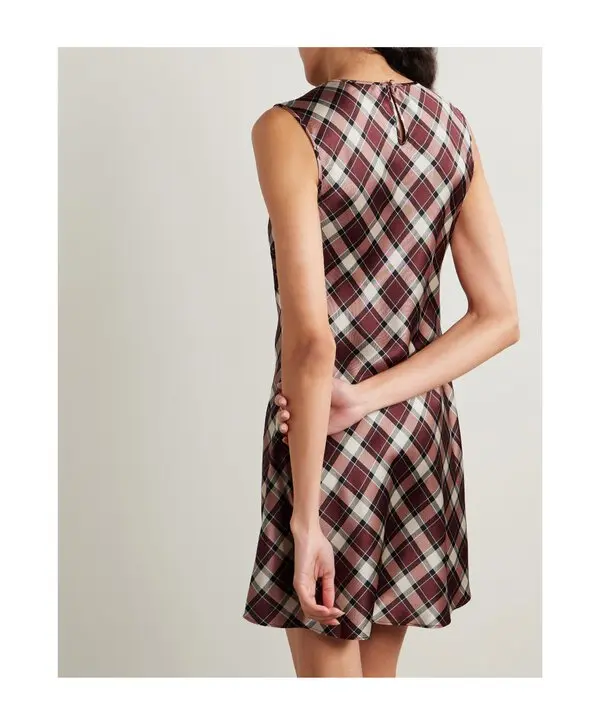 DÔEN Checked Silk-satin Mini Dress