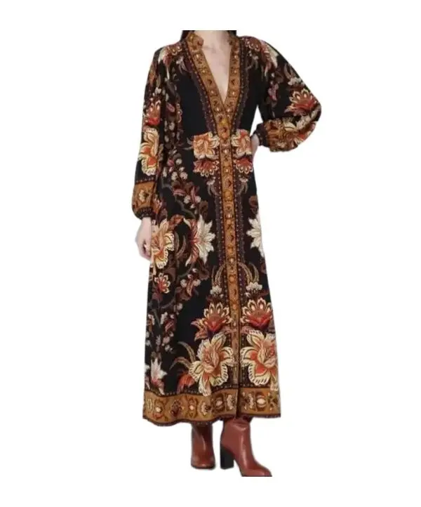 Farm Rio V-neck Maxi Dress With Floral Print - Brown