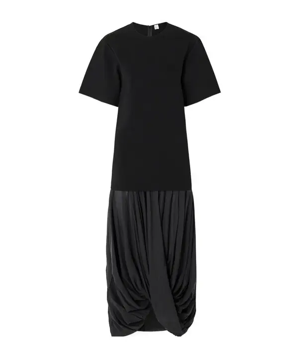 TOTEME Draped Voile-paneled Knitted Midi Dress - Black