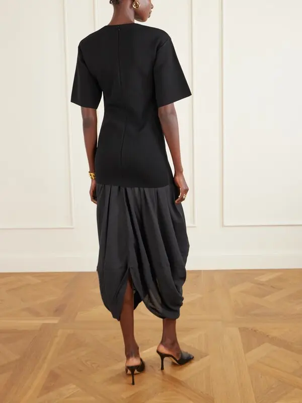 TOTEME Draped Voile-paneled Knitted Midi Dress - Black