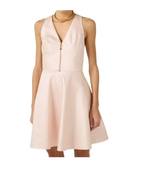 Elisabetta Franchi Ostrich Print Taffeta V-neck Dress