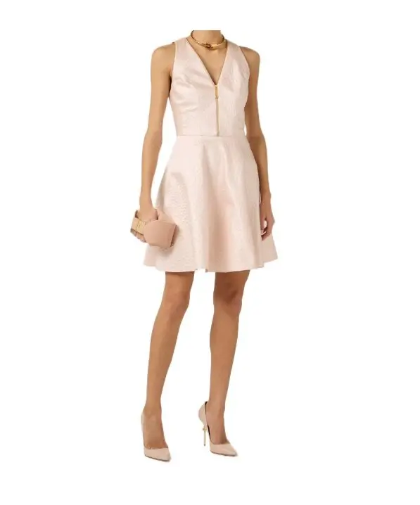 Elisabetta Franchi Ostrich Print Taffeta V-neck Dress