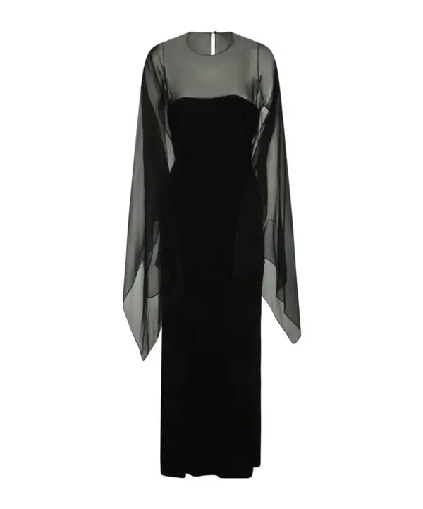 Alberta Ferretti Sheer Cape-sleeve Maxi Dress