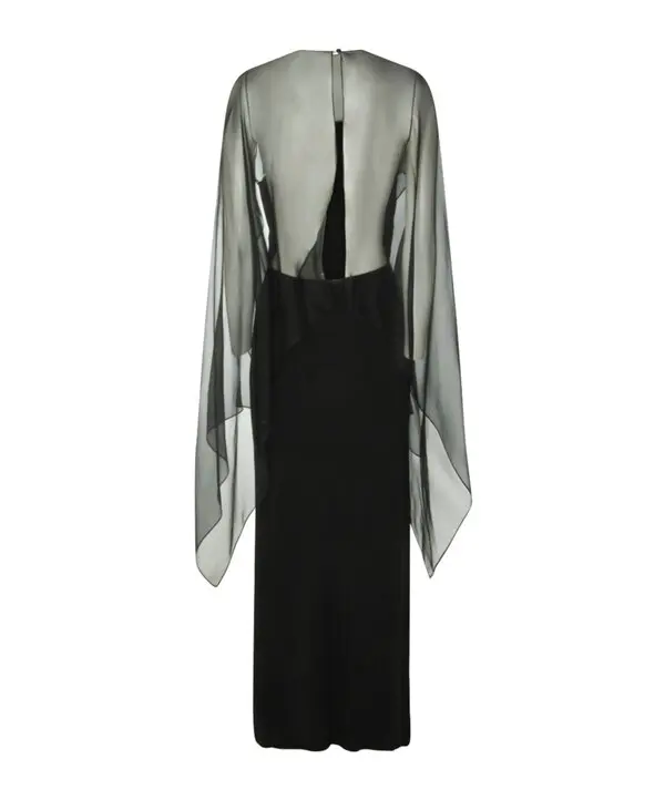 Alberta Ferretti Sheer Cape-sleeve Maxi Dress