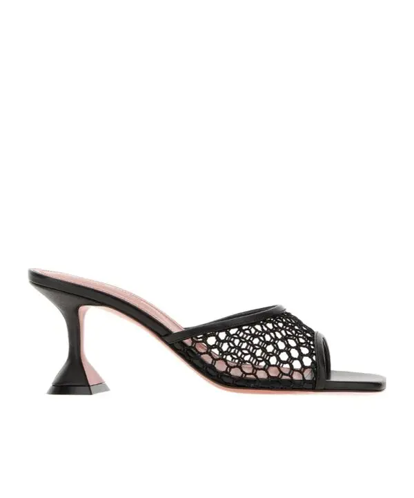 Amina Muaddi Mesh High-heeled Square-toe Sandals - Black