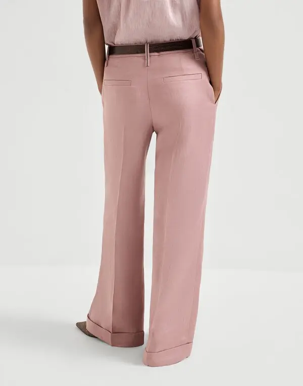 Brunello Cucinelli Diagonal Flared Trousers With Monili Decoration - Pink