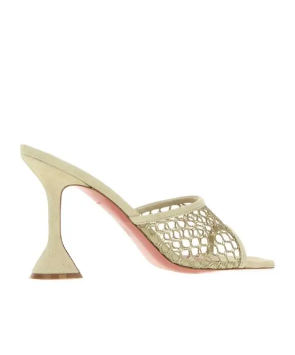 Amina Muaddi Square Toe Mesh High Heel Mules - Nude