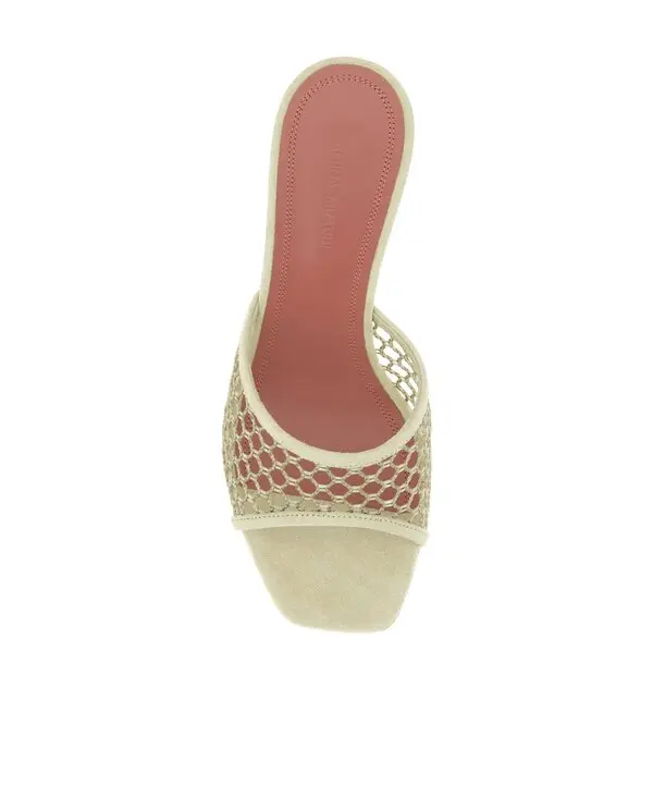 Amina Muaddi Square Toe Mesh High Heel Mules - Nude