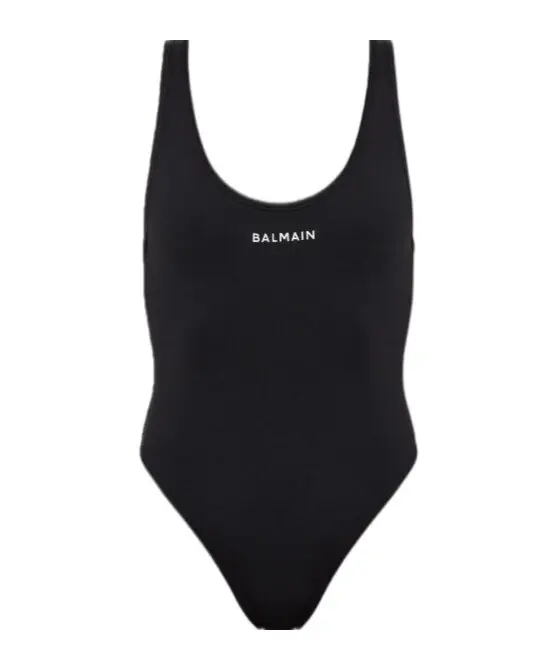 Balmain Logo Print One Piece Swimsuit - Black