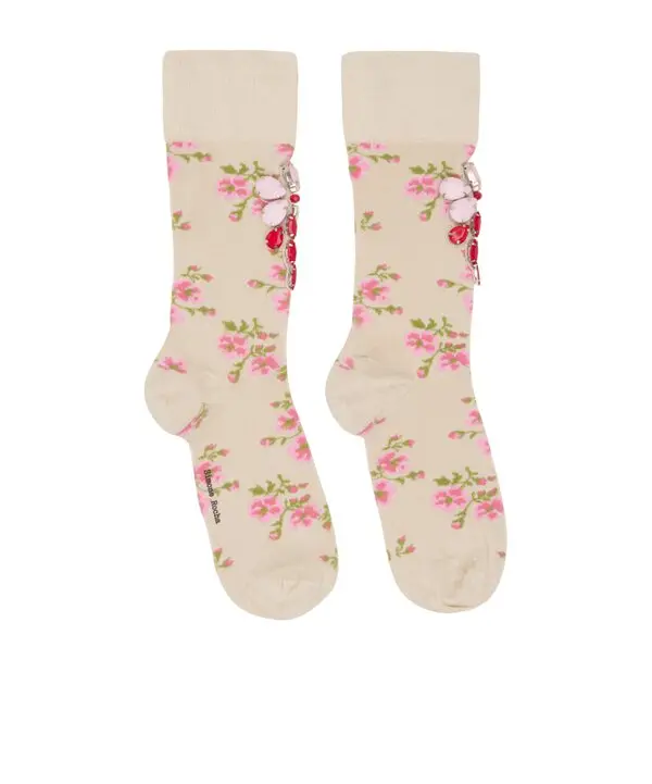Simone Rocha Jacquard Floral Socks With Crystal Appliqués - Nude