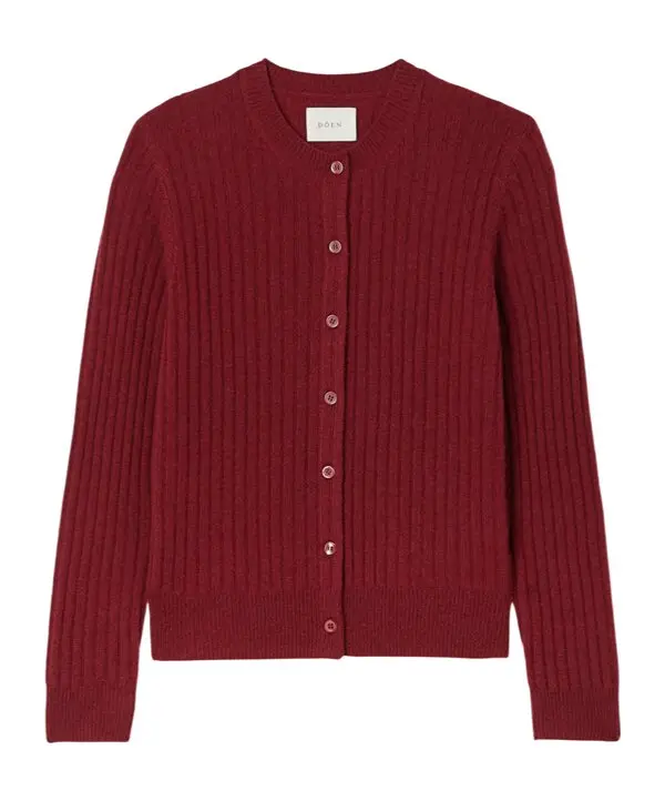 DÔEN Dana? Ribbed Cashmere Cardigan - Wine Red