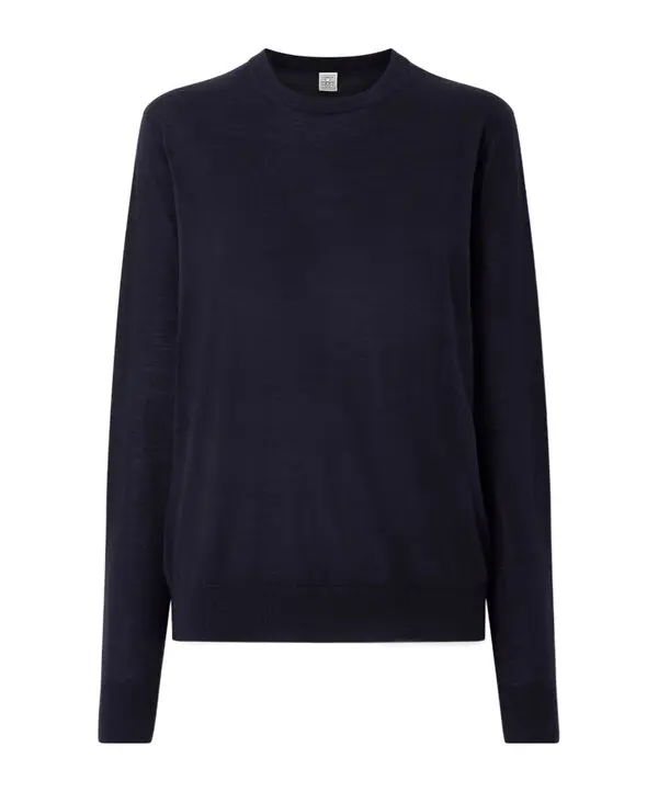 TOTEME Wool And Silk Blend Crew Neck Sweater - Navy Blue