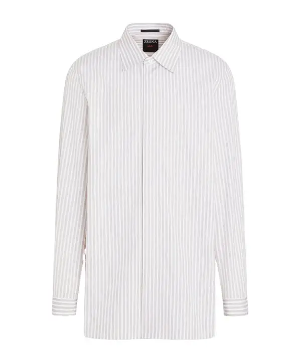 Zegna Centoventimila Striped Cotton Shirt - White/brown
