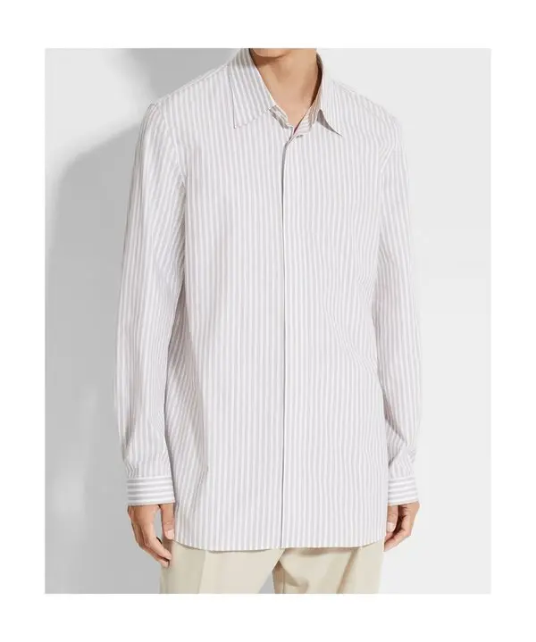 Zegna Centoventimila Striped Cotton Shirt - White/brown