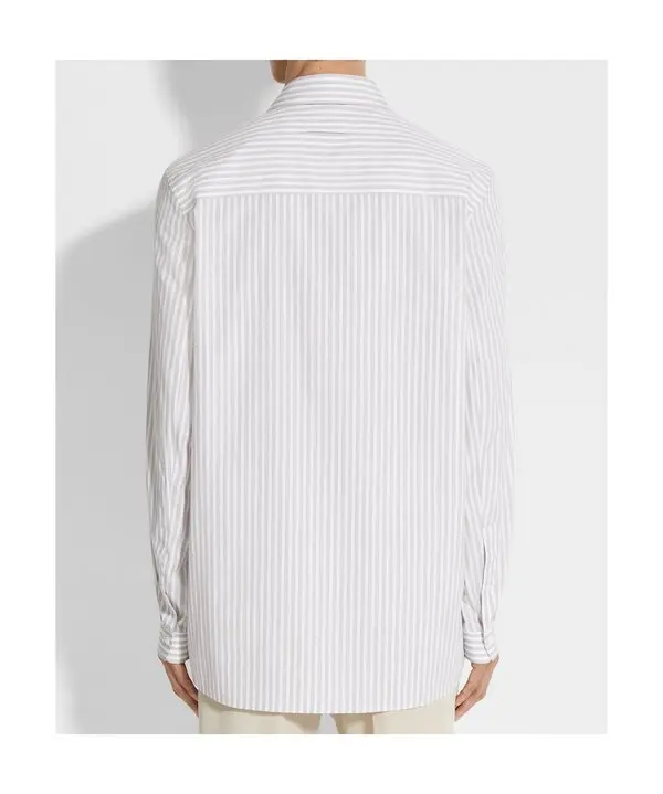 Zegna Centoventimila Striped Cotton Shirt - White/brown
