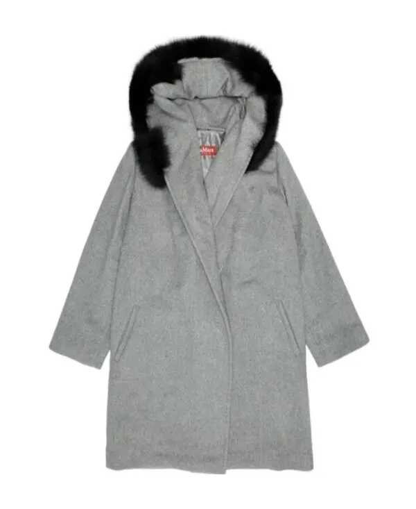 Max Mara Hooded Wool Coat With Fur Trim - Gray