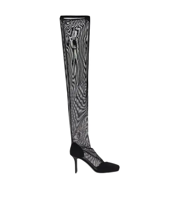 COURREGES Square-toe Mesh Thigh Boots - Gray