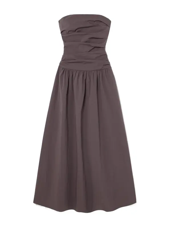 ST. AGNI Strapless Tie-back Crinkled Cotton-blend Maxi Dress - Black