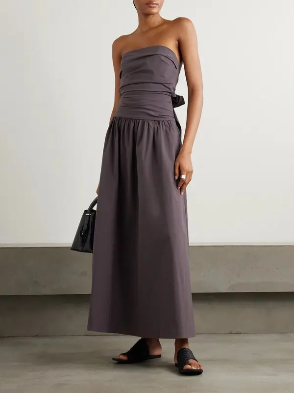 ST. AGNI Strapless Crinkled Cotton-blend Maxi Dress - Black