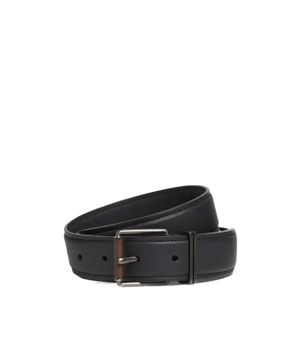 Zegna Leather Belt With Wood-effect Buckle - Black