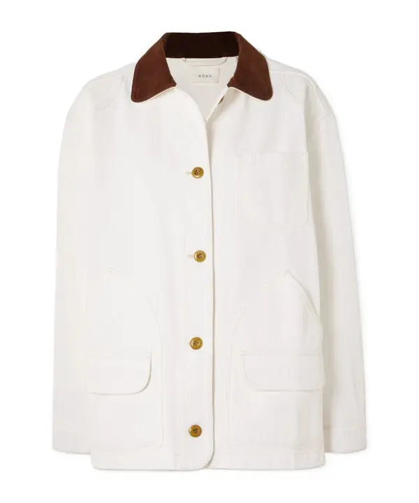 DÔEN Pascual Corduroy-trimmed Cotton Jacket - White