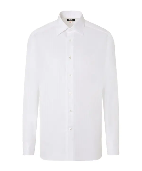 Zegna Structured Striped Centoventimila Cotton Shirt - Optical White